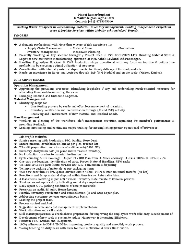 Manoj Bughani | PDF | Logistics | Inventory