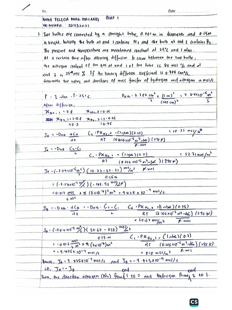 quiz no 1- mass transfer | PDF