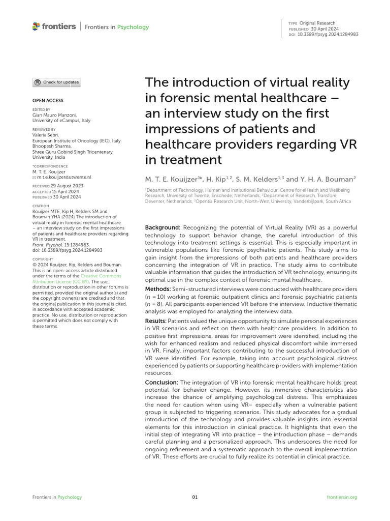 Kouijzer Et Al.-the Introduction of Virtual Reality in Forensic Mental ...