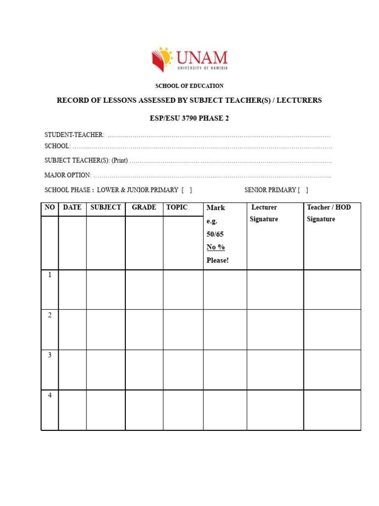 TP Record of Lessons Assessed 2025 | PDF
