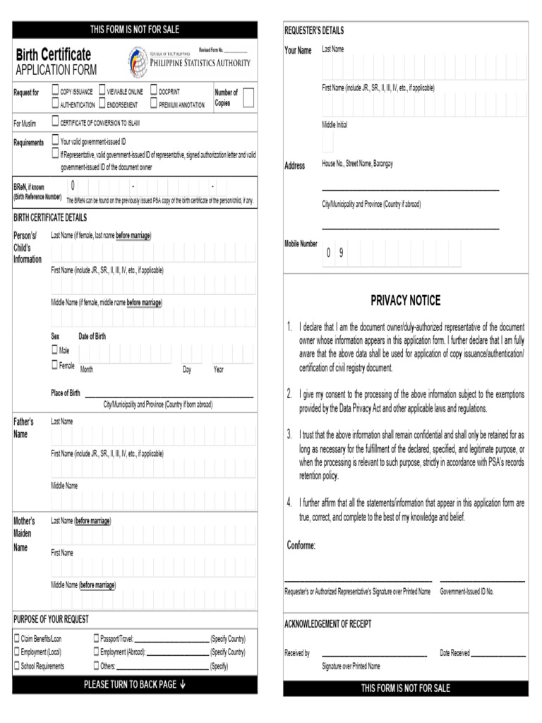 Birth Certificate Request Form PSA | PDF | Birth Certificate ...