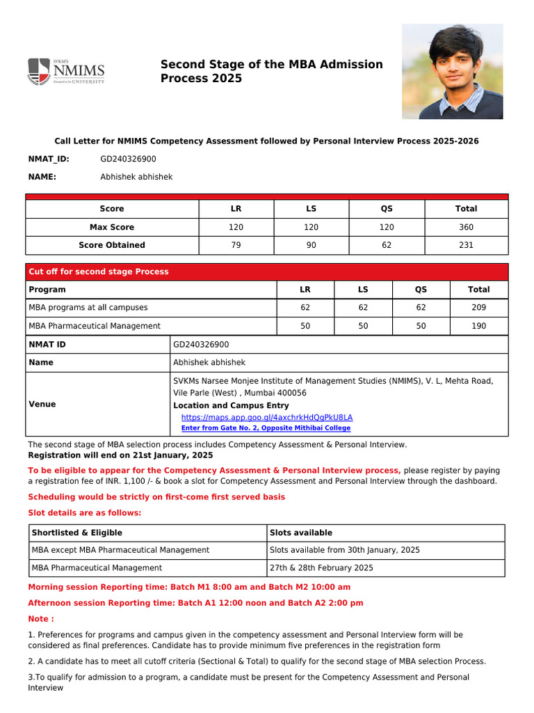 NMIMS call letter | PDF