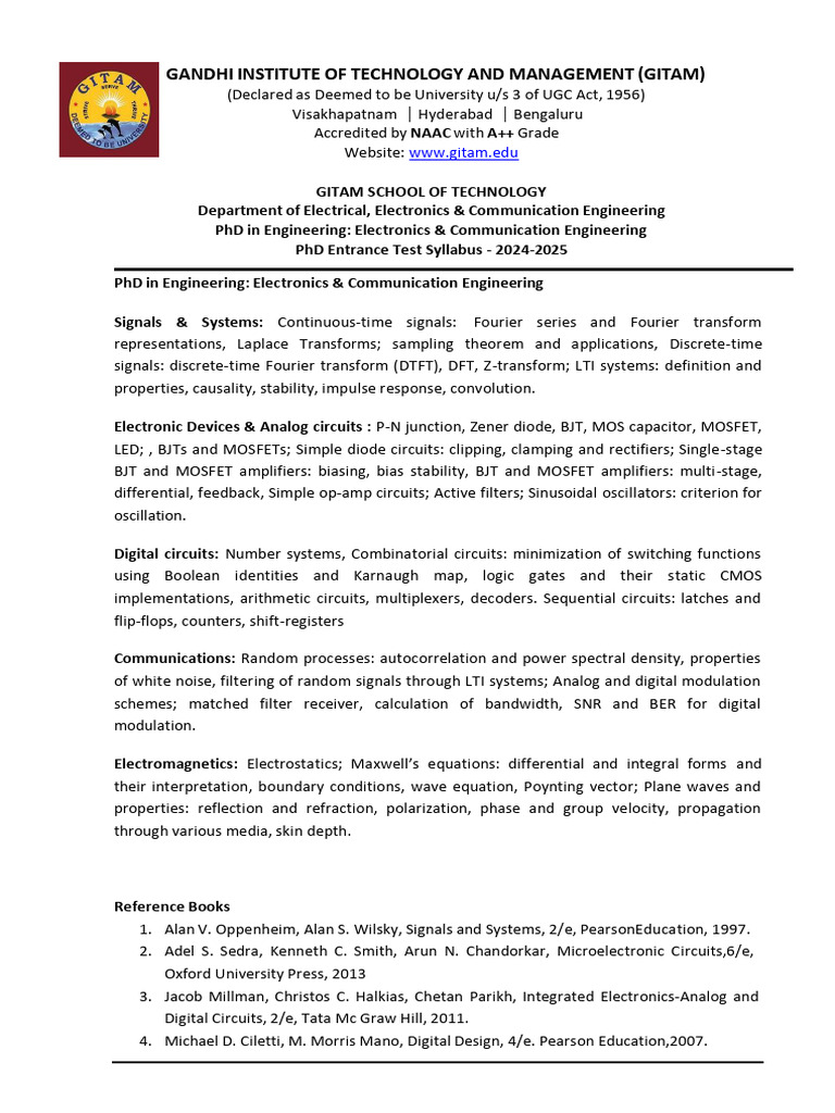 PHD in Engineering - Electronics and Communication Engineering | PDF | Electronic Engineering ...