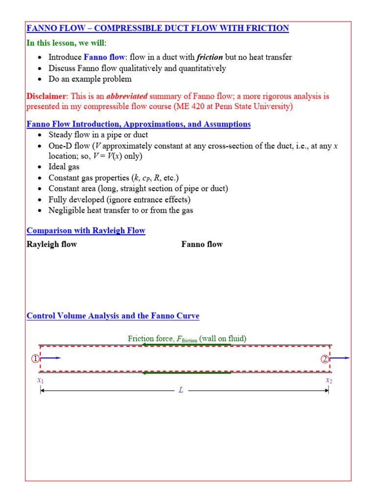 Fanno Flow Analysis in Ducts | PDF | Fluid Dynamics | Gases