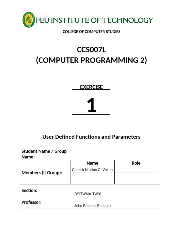CCS0007- Laboratory Exercise 1 | PDF | Area | Computer Program