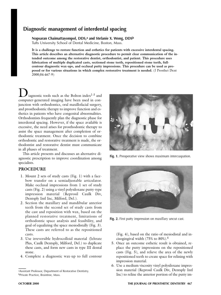 Diagnostic Tools for Interdental Spacing | PDF | Orthodontics | Dentist