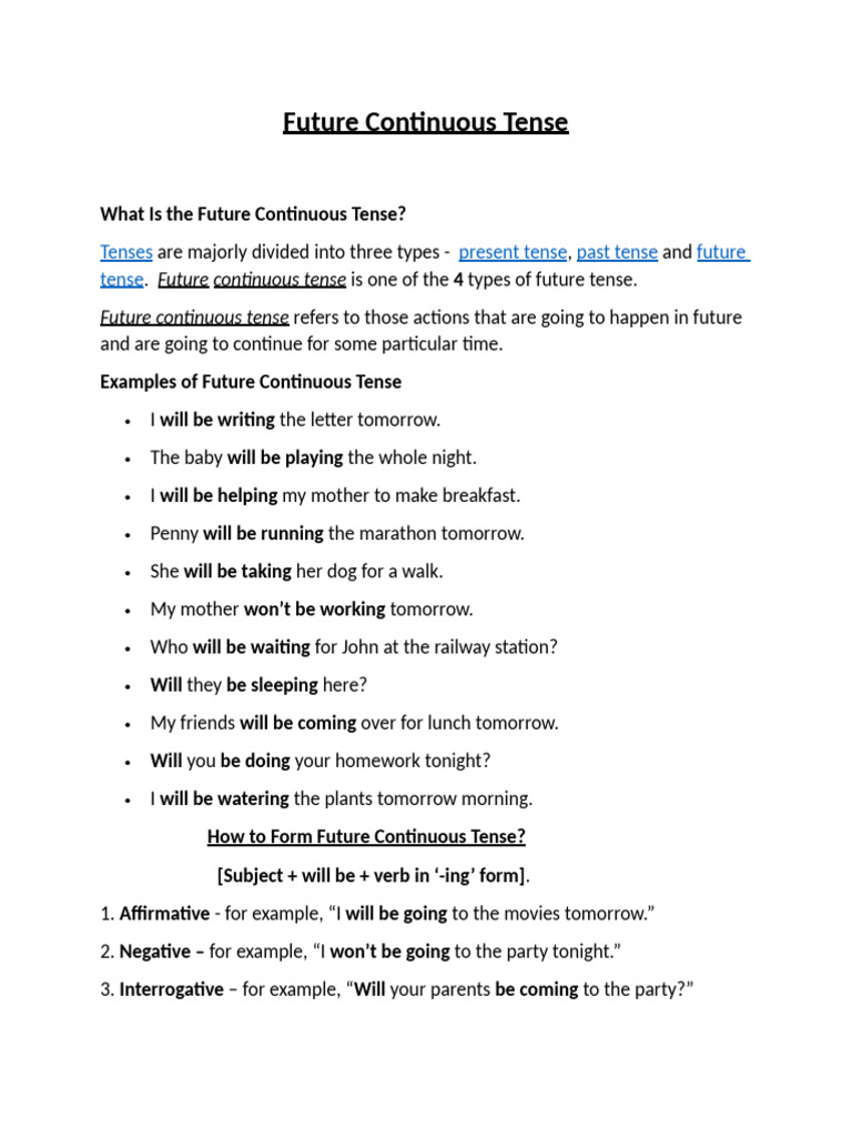 Future Continuous Tense Explanation | PDF
