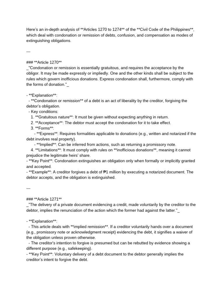 Here’s an in-depth analysis of --Articles 1270 to 1274-- of the --Civil ...