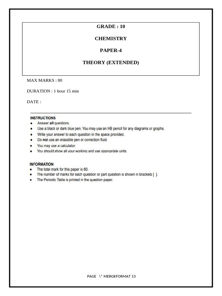 Grade 10 - Chem-Paper 4 QP | PDF
