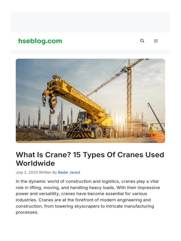 What Is Crane? 15 Types of Cranes Used Worldwide | PDF | Crane (Machine ...