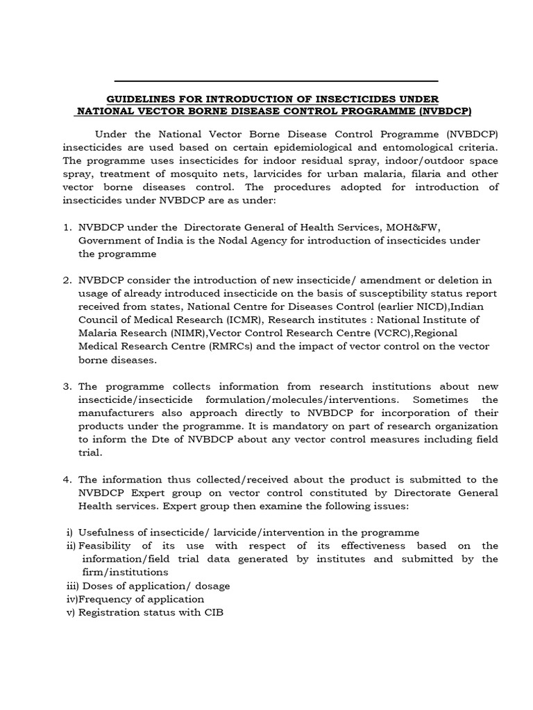 Guidelines Insecticides NVBDCP | PDF | Malaria | Insecticide