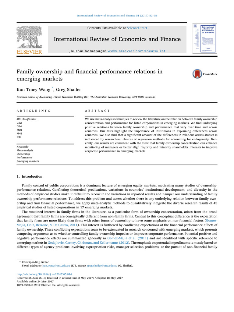Family Ownership and Financial Performance Relations in Emerging ...