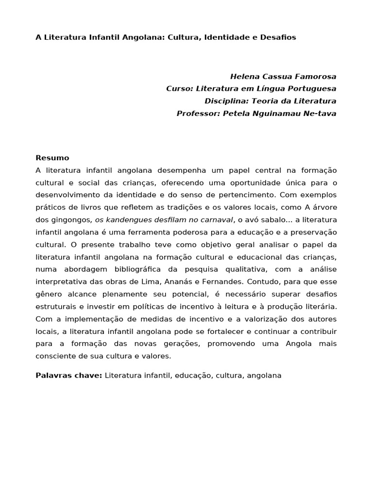 Literatura Infantil Preonto | PDF | Angola | Narrativa
