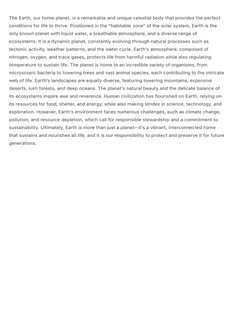 The Earth, Our Home Planet, Is A Remarkable and Unique Celestial Body | PDF