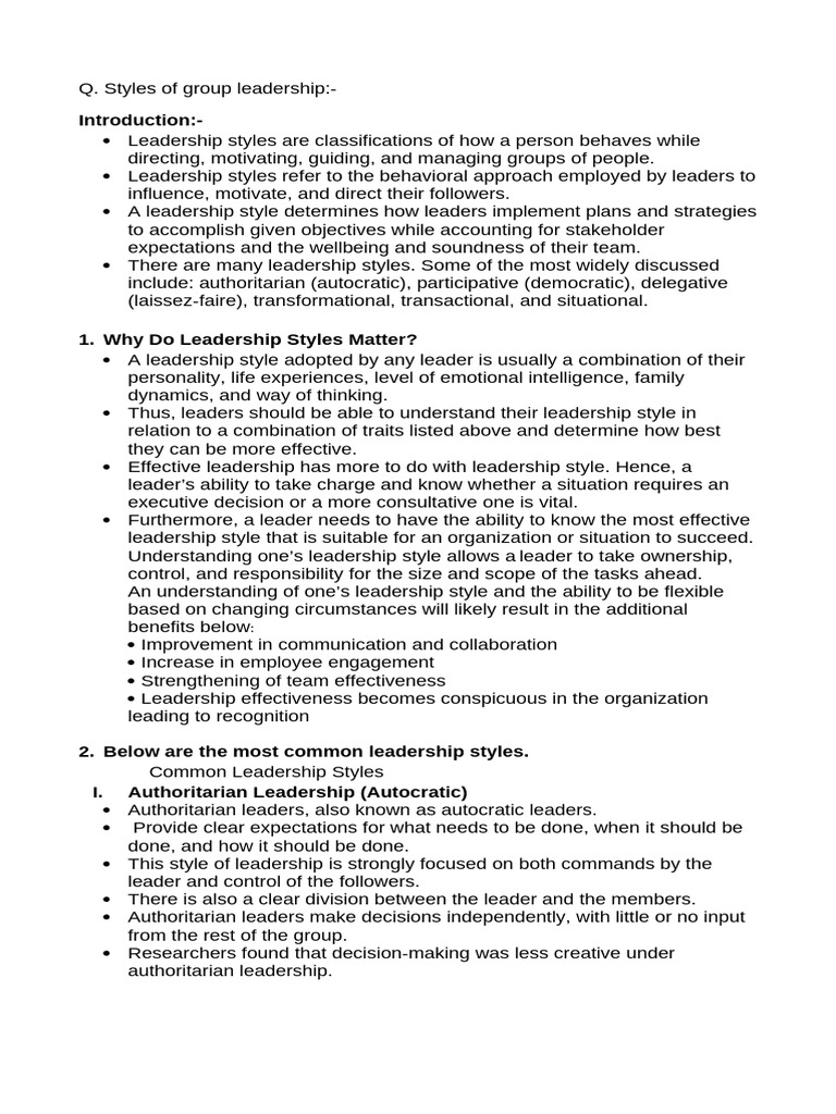 Leadership Styles Explained: Types & Impact | PDF | Leadership ...