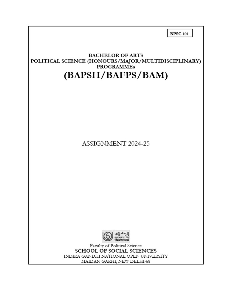 BPSC 101 (E) 2024-25 | PDF | Multiple Choice | Essays