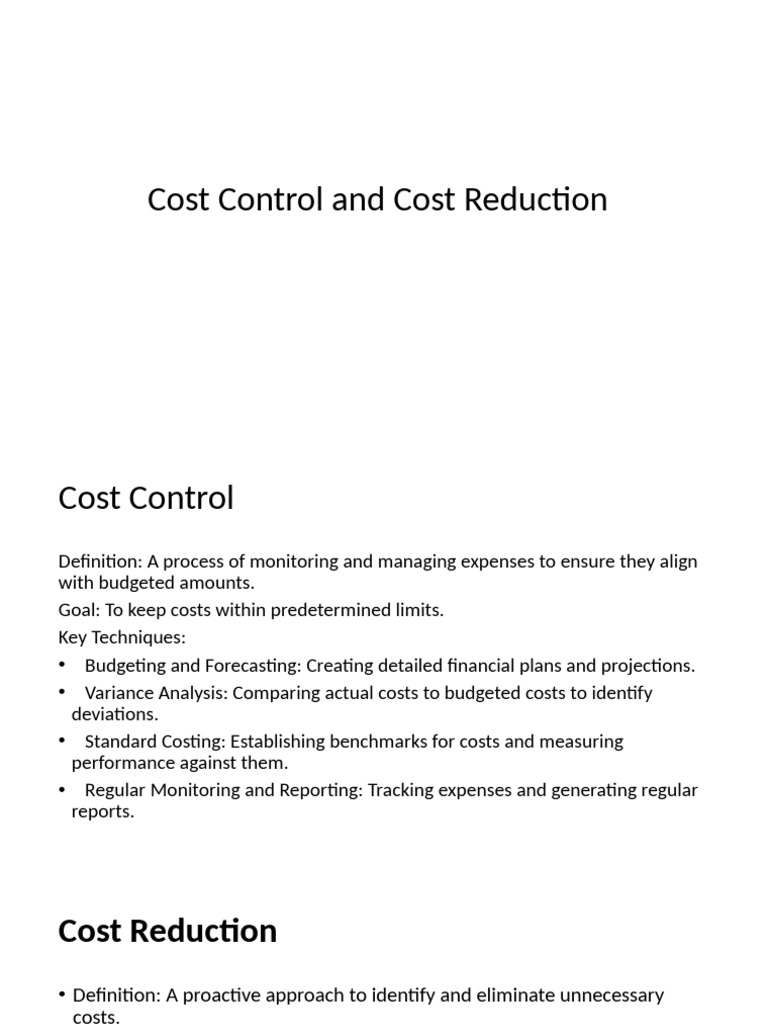 Cost Control & Reduction | PDF | Lean Manufacturing | Enterprise ...