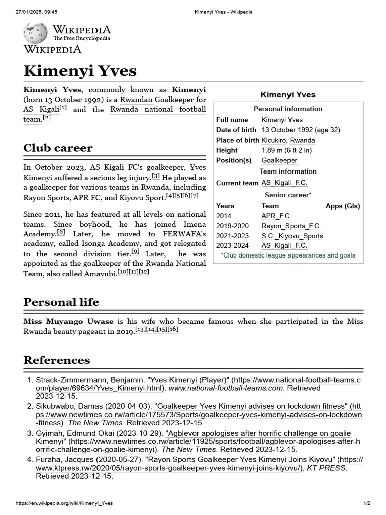 Kimenyi Yves - Wikipedia | PDF | Rwanda | Association Football