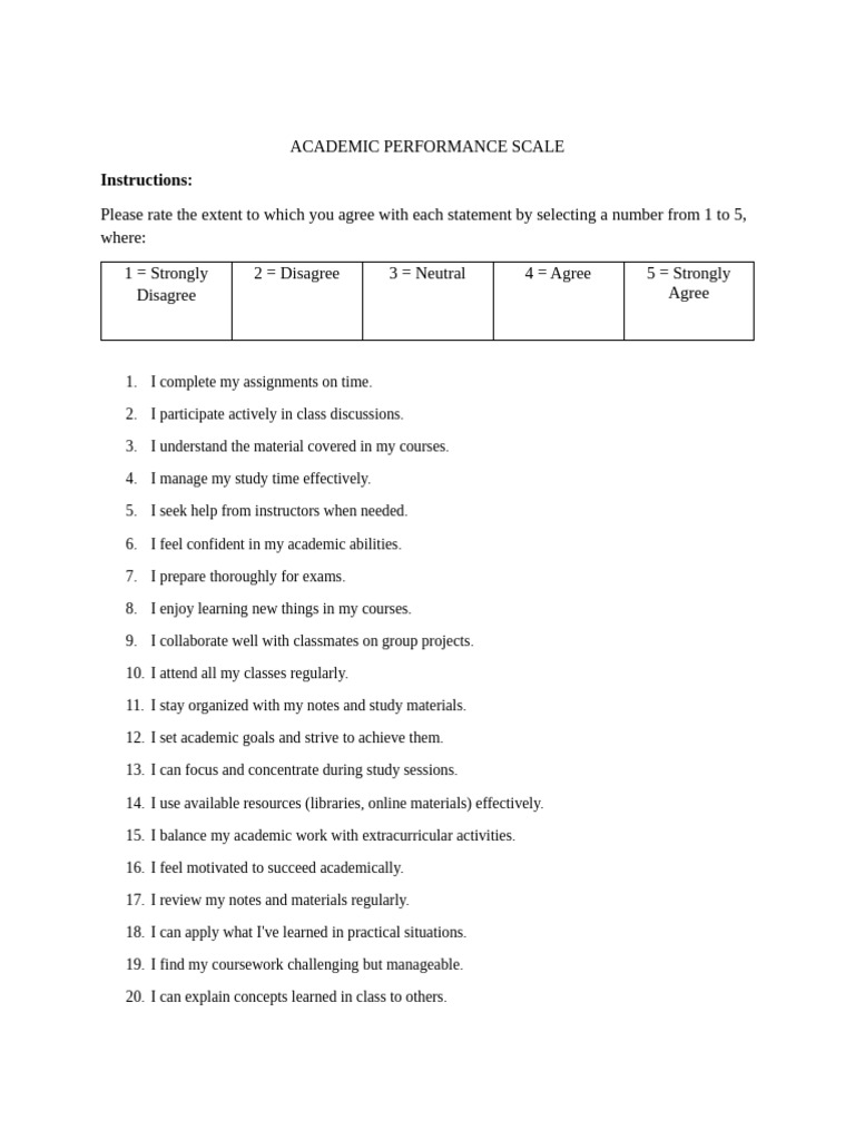 Academic Performance Self-Assessment | PDF