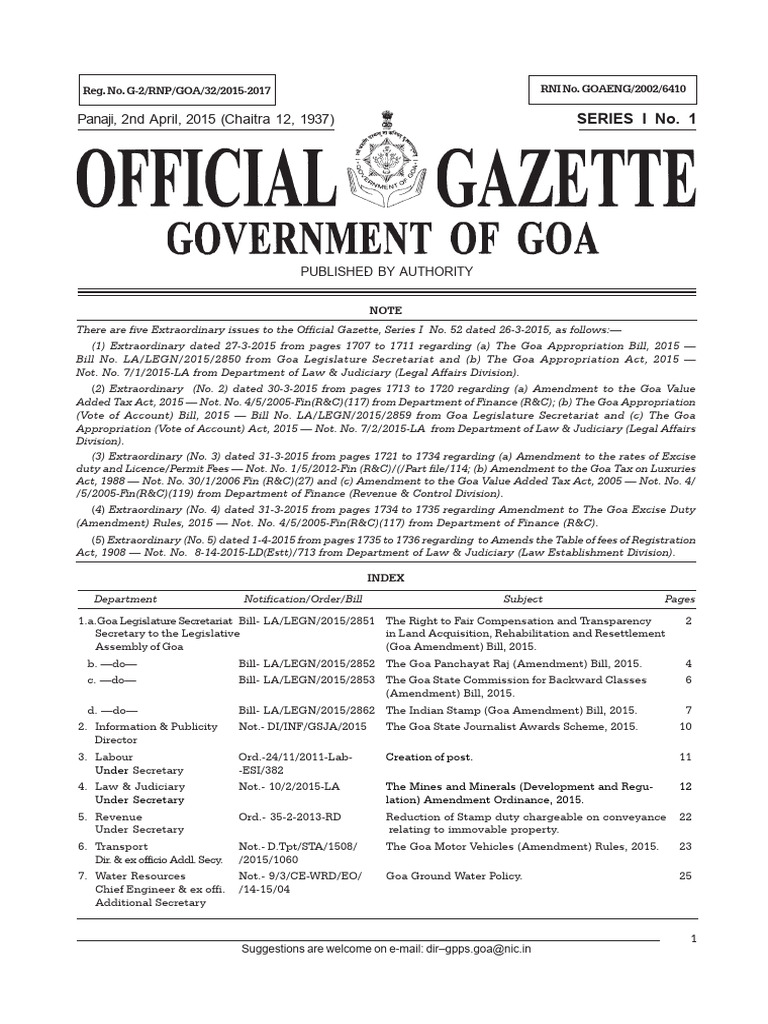 Goa Land Acquisition Amendment Bill 2015 | PDF | Eminent Domain | Justice