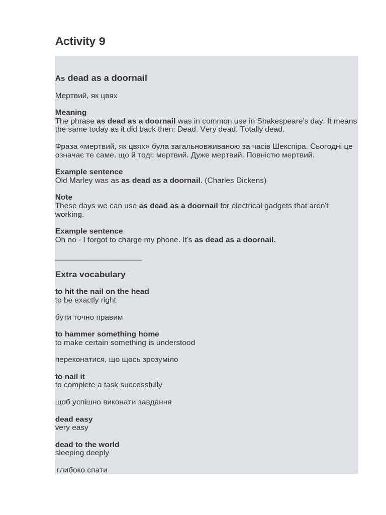 Understanding "As Dead as a Doornail" | PDF