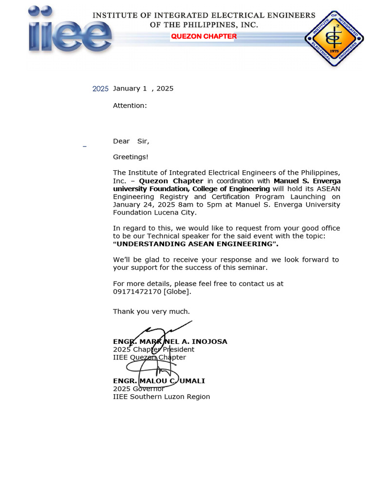 Invitation To Keynote Speaker - IIEE QUEZON ACPE Eng - 250118 - 220639 | PDF