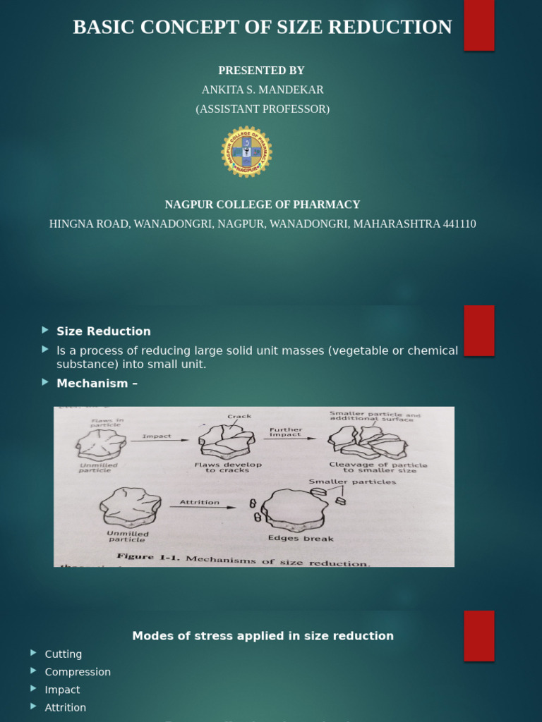 Basic Concept of Size Reduction | PDF | Mill (Grinding) | Materials