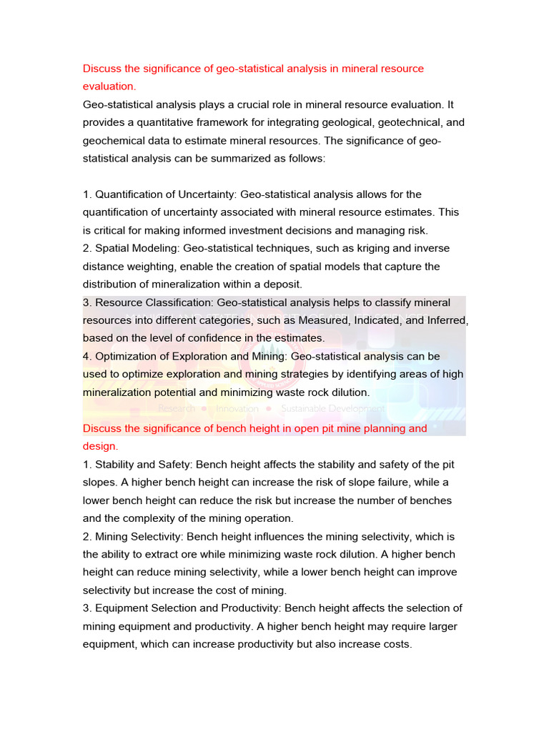 MINE DESIGN AND PLANNING - HMIE 515 - Qs & As | PDF | Mining | Coal Mining