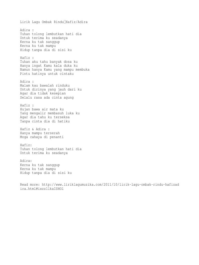 Lirik Lagu Ombak Rindu | PDF