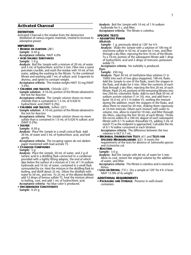 Activated Charcoal | PDF | Distillation | Titration