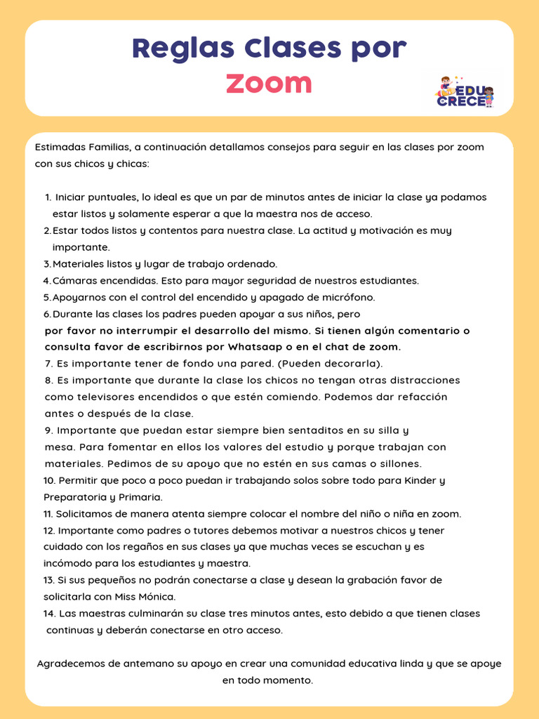 Reglas Clases por Zoom - EDUCRECE 2025 | PDF
