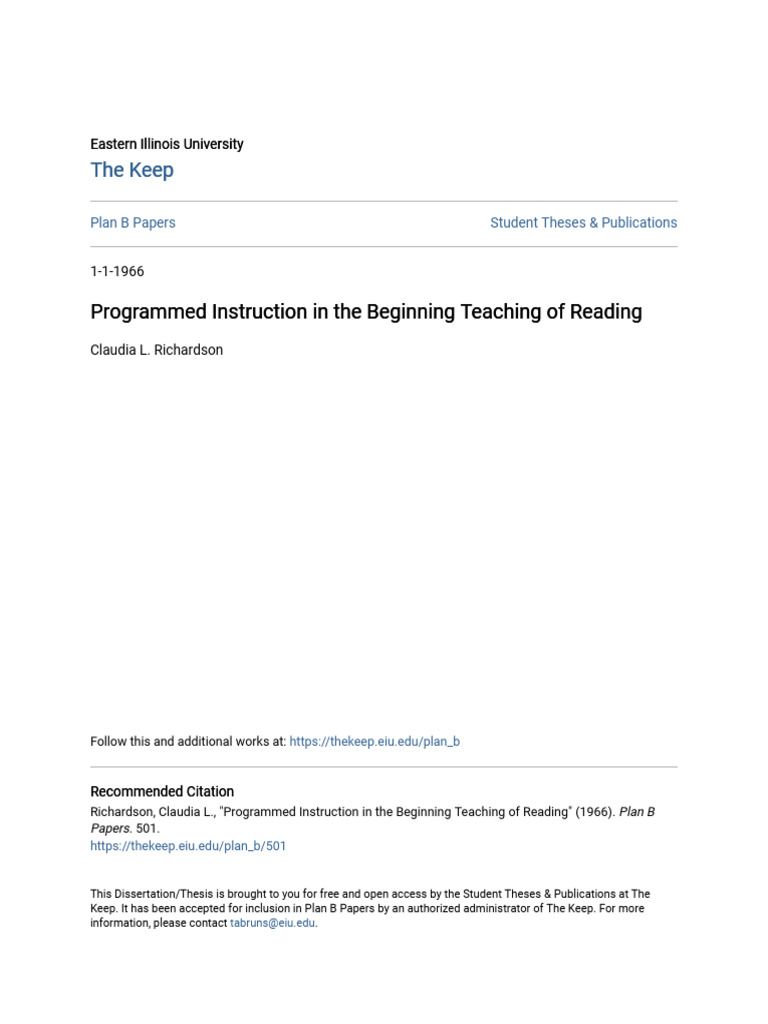 Programmed Instruction in The Beginning Teaching of Reading | PDF ...
