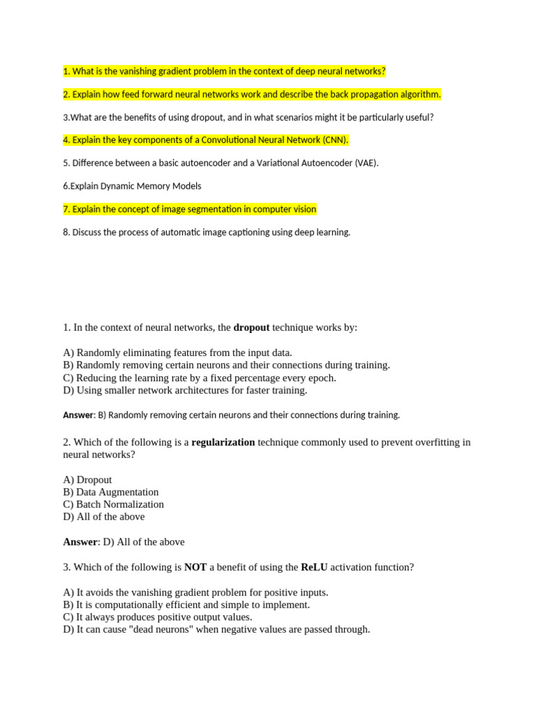 Deep Learning Key Concepts and Questions | PDF | Deep Learning ...