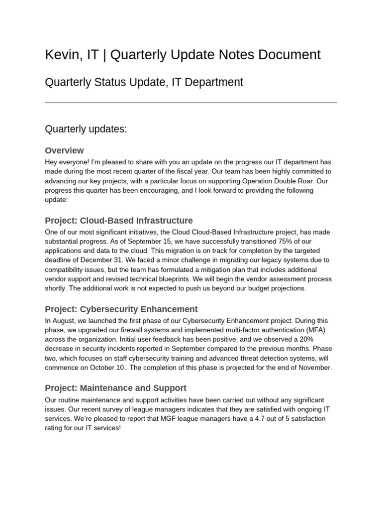 IT Department Quarterly Update Report | PDF | Cloud Computing ...