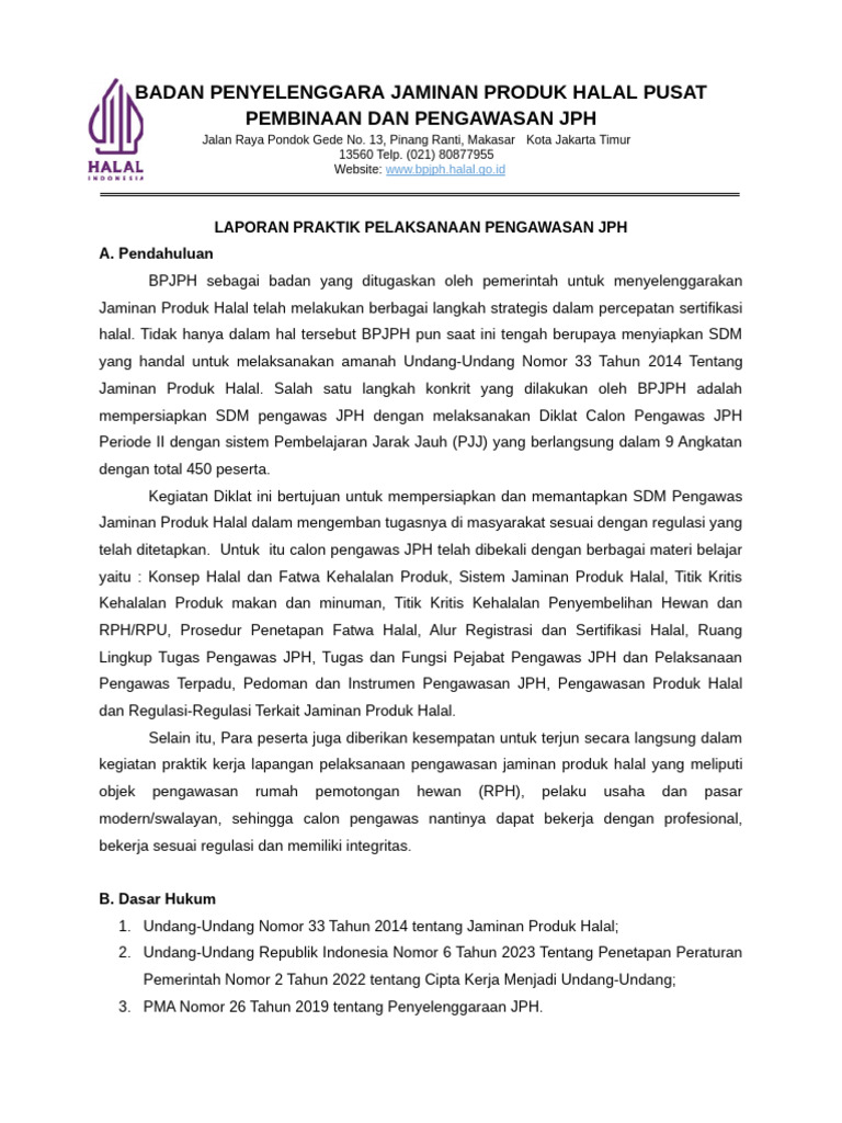 Laporan PJJ BPJPH Ahmad Yani | PDF