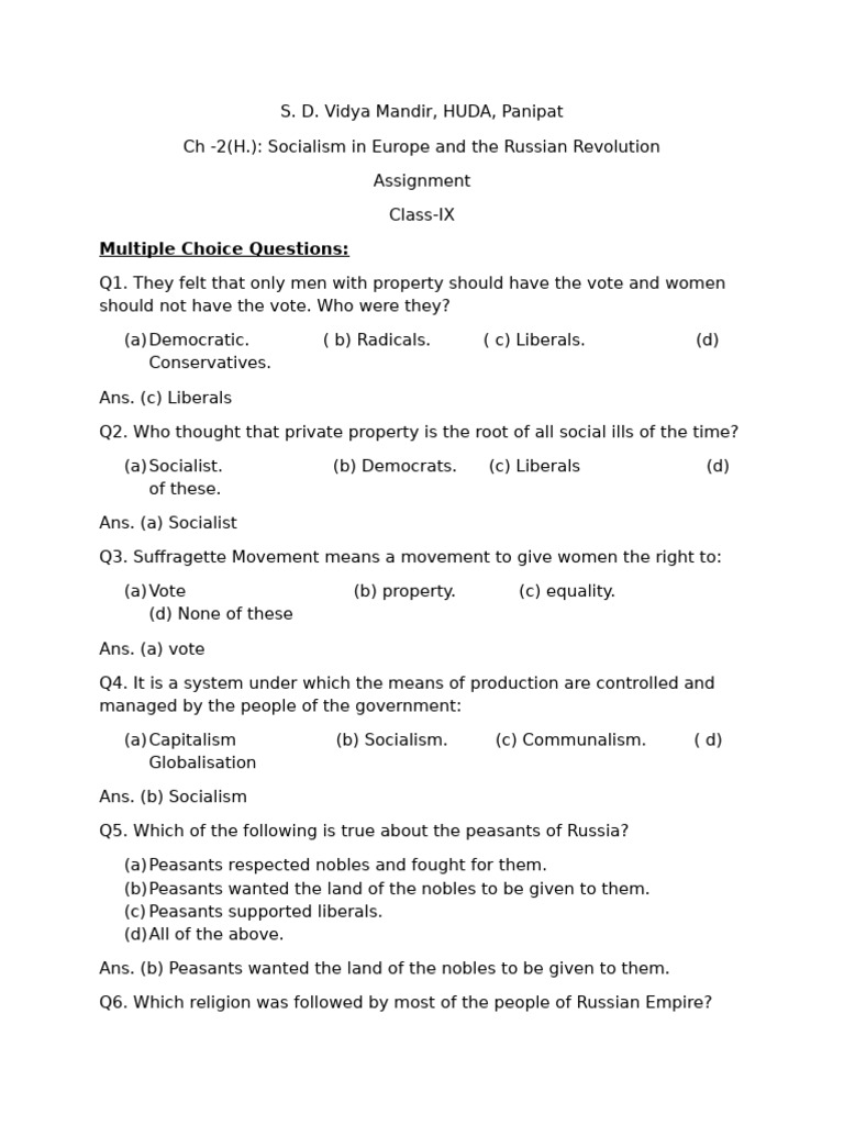 Socialism and Russian Revolution Quiz | PDF | Russian Empire | Vladimir ...