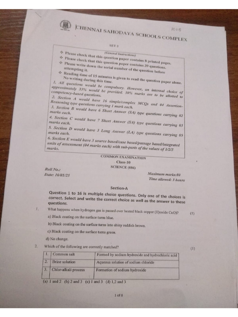 Sahodaya Science Set 2 Class 10 | PDF