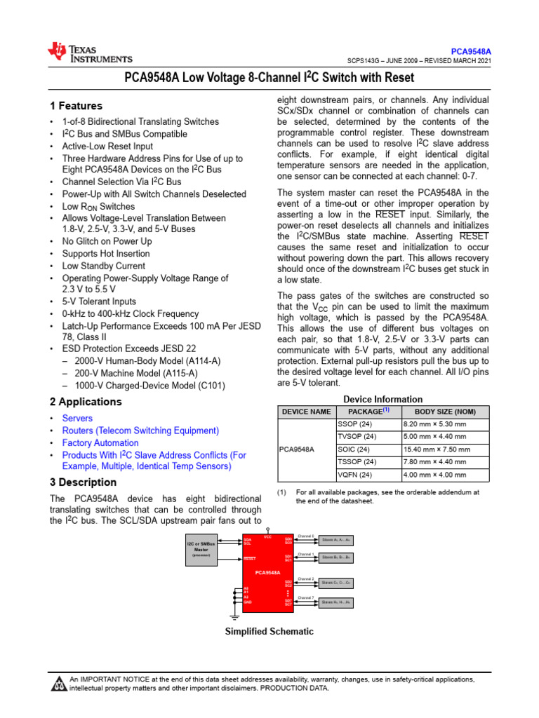 PCA9548ARGER_datasheet | PDF | Electrostatic Discharge | Electronic Engineering