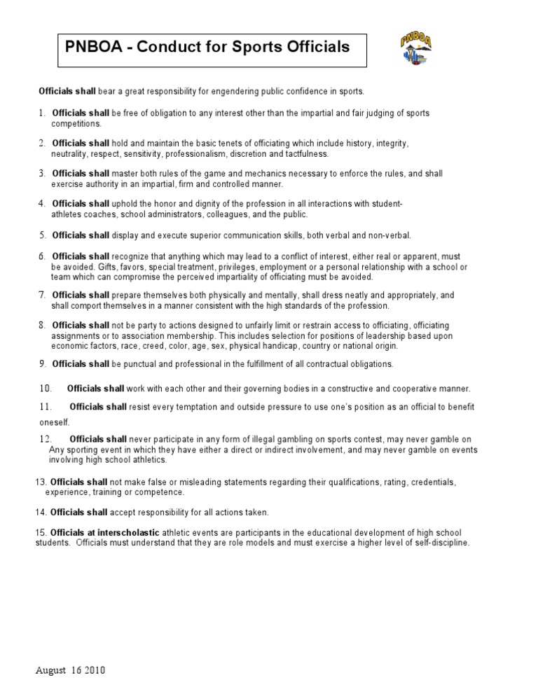 Code of Conduct for Sports Officials | PDF | Profession | Sports