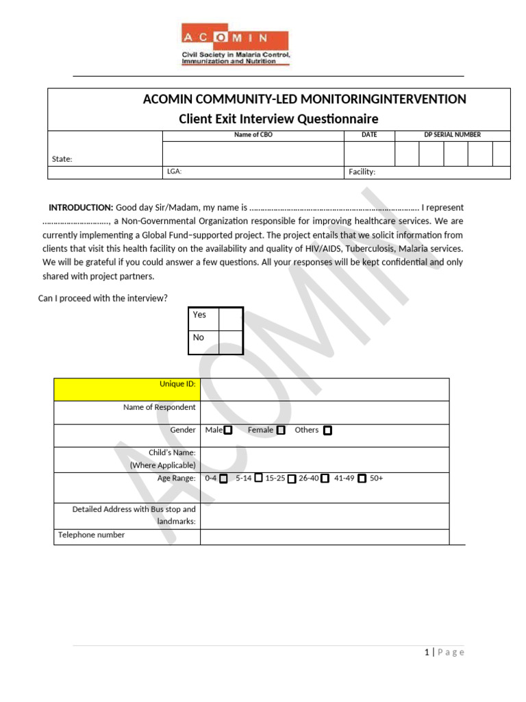 Acomin GC7 Client Exit Interview Form 2024 | PDF | Health Professional ...
