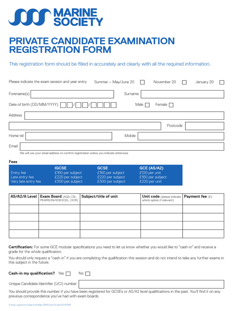 Private Candidate Exam Registration Form | PDF | Qualifications ...