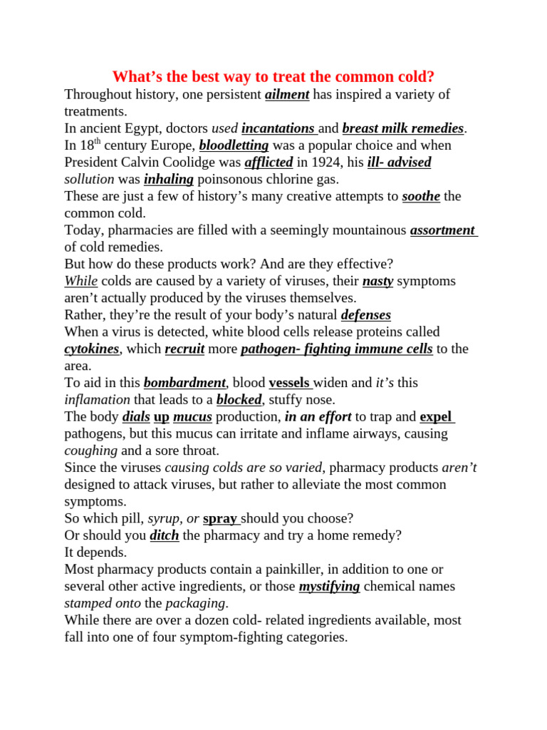 What Is The Best Way To Treat The Common Cold | PDF | Medical ...