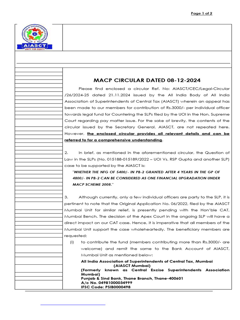 Circular for Legal Fees for 5400 PB-2 SC SLP Case Signed | PDF