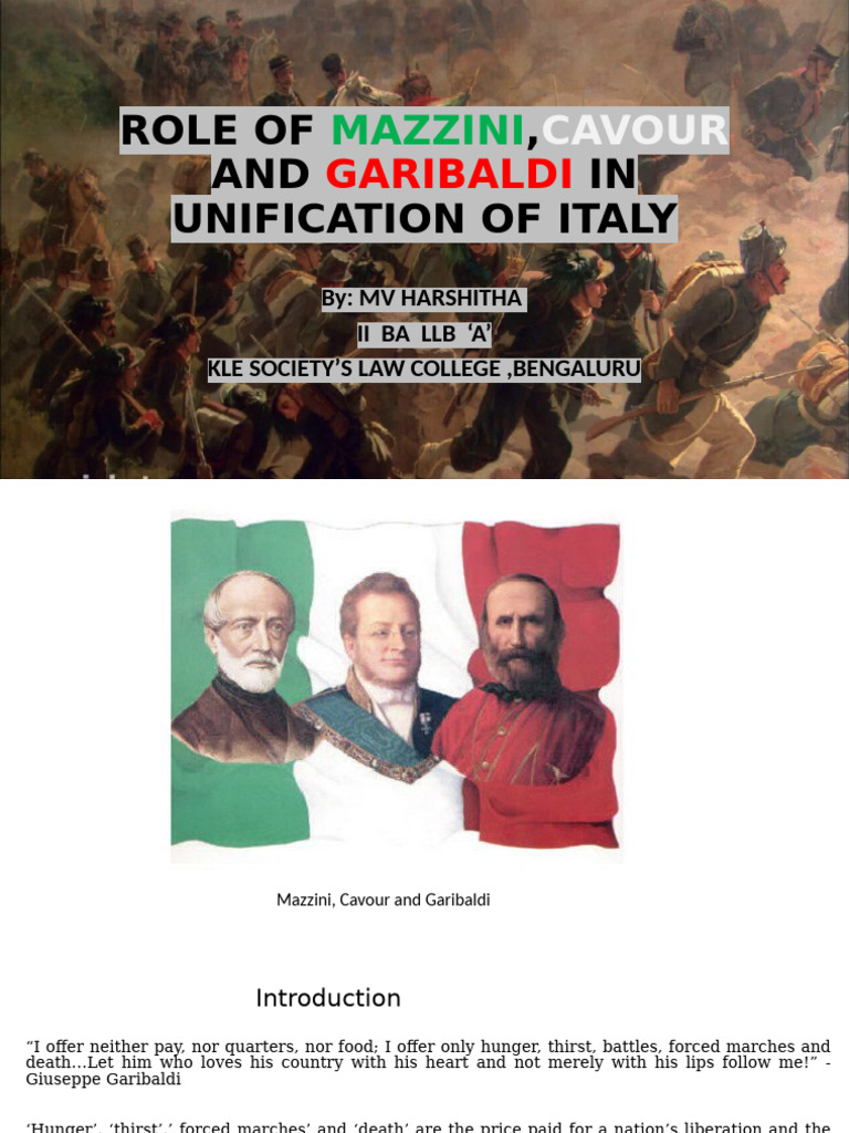 Role of Mazzini, Cavour and Garibaldi in | PDF