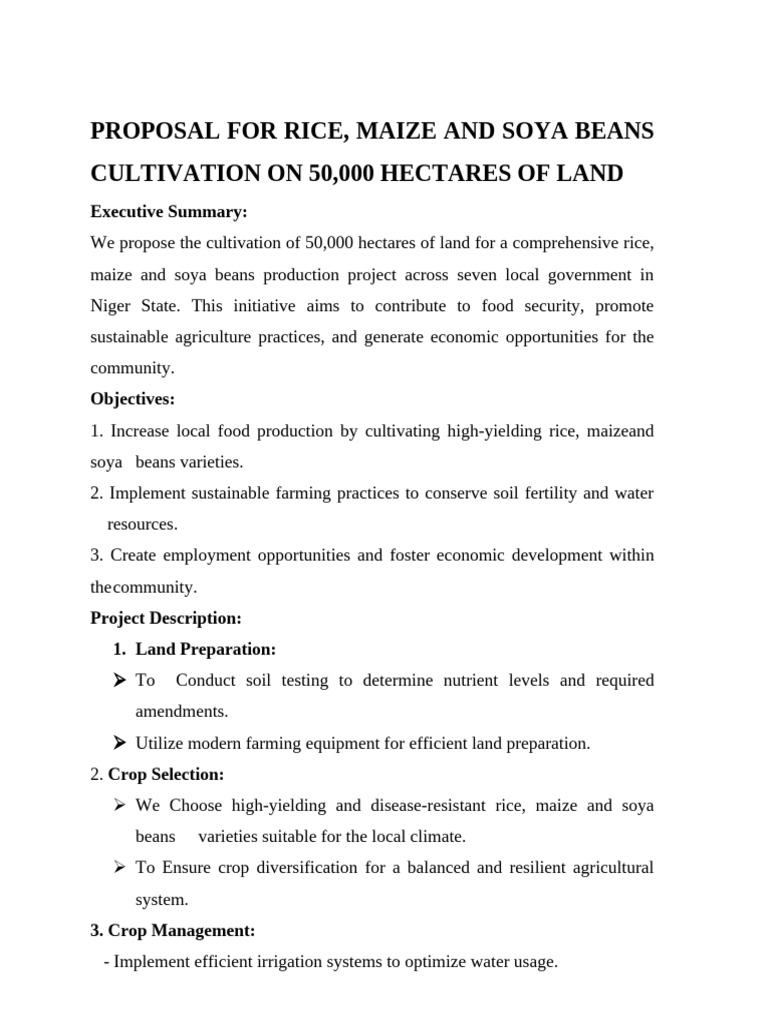 Rice, Maize, and Soya Beans Project Proposal | PDF | Agriculture ...