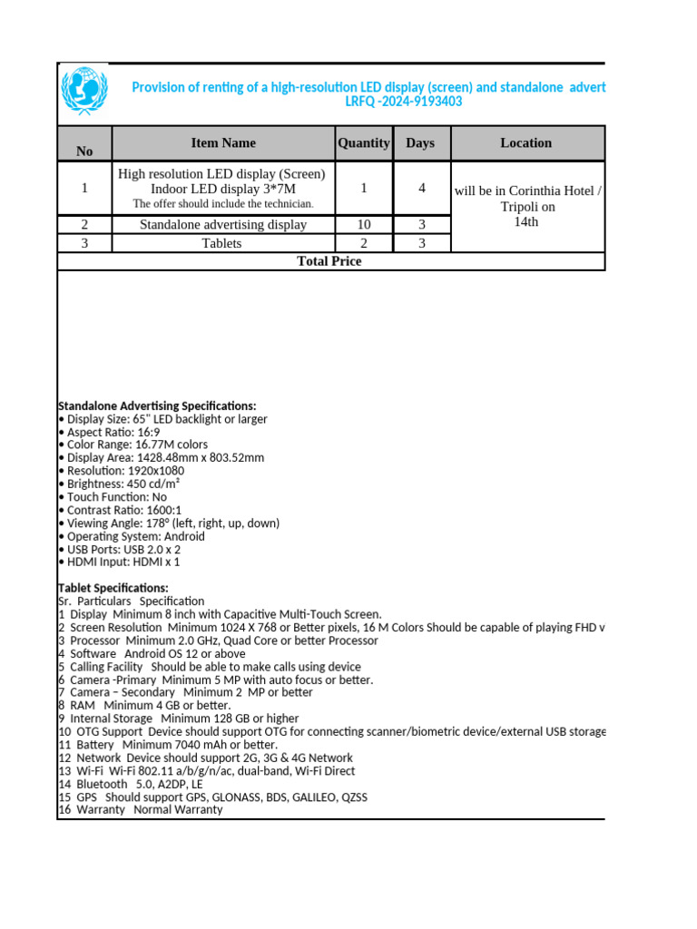 LRFQ - 2024-9193403 Provision of Renting of A High-Resolution LED ...