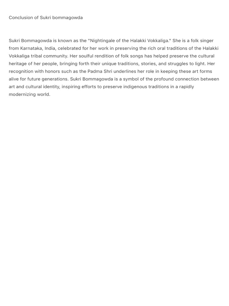 Sukri Bommagowda: Preserving Halakki Culture | PDF