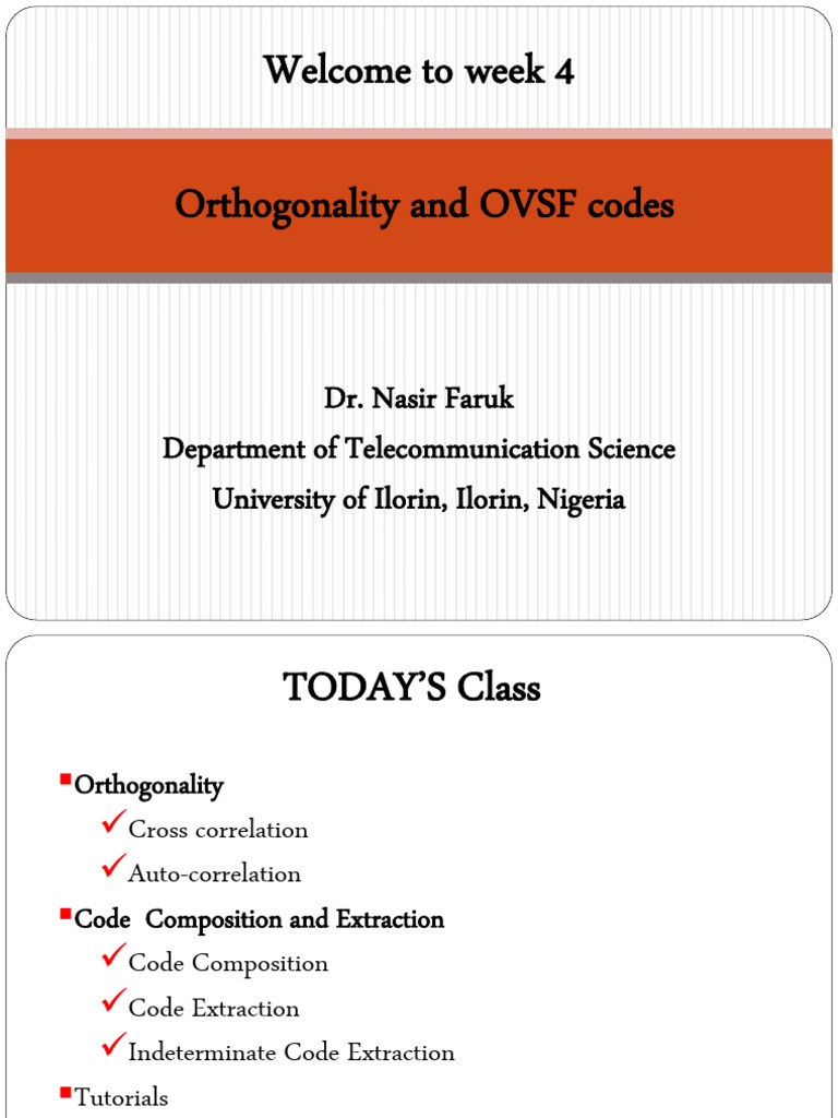Week 4 - Orthogonality and OVSF Codes | PDF | Information And Communications Technology ...