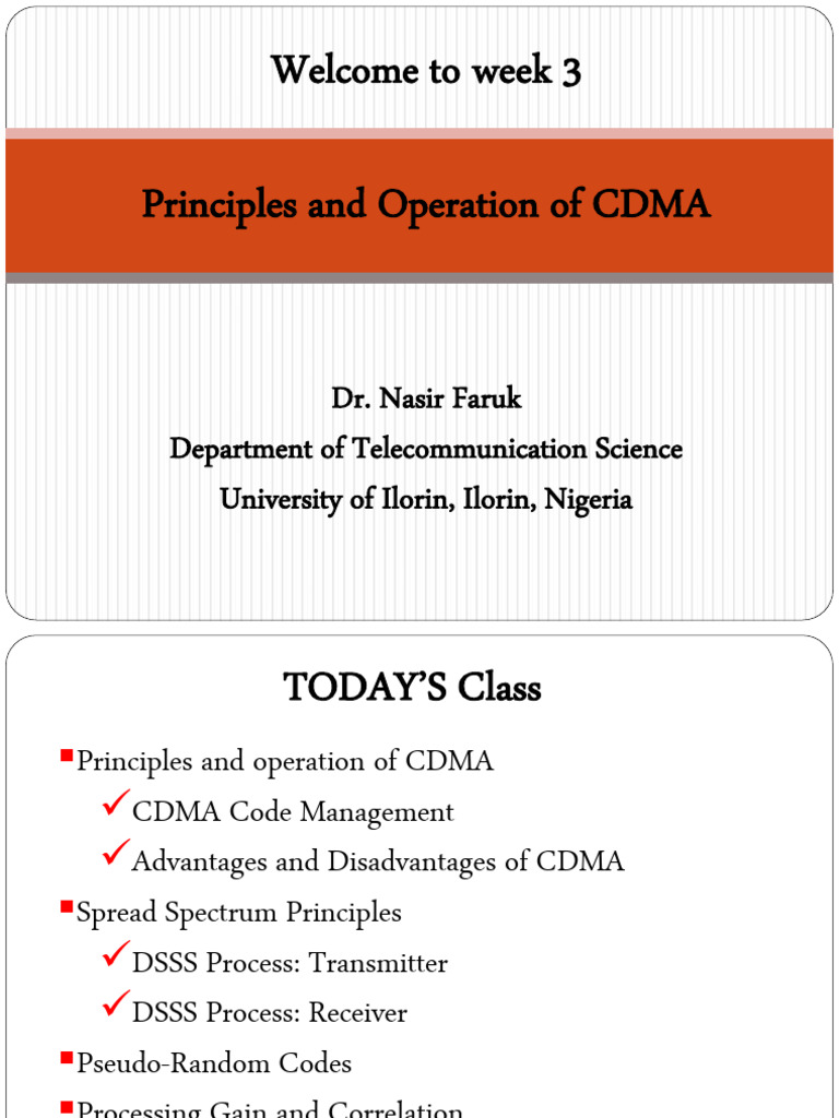 Week 3 - Principles and Operation of CDMA | PDF | Modulation | Radio