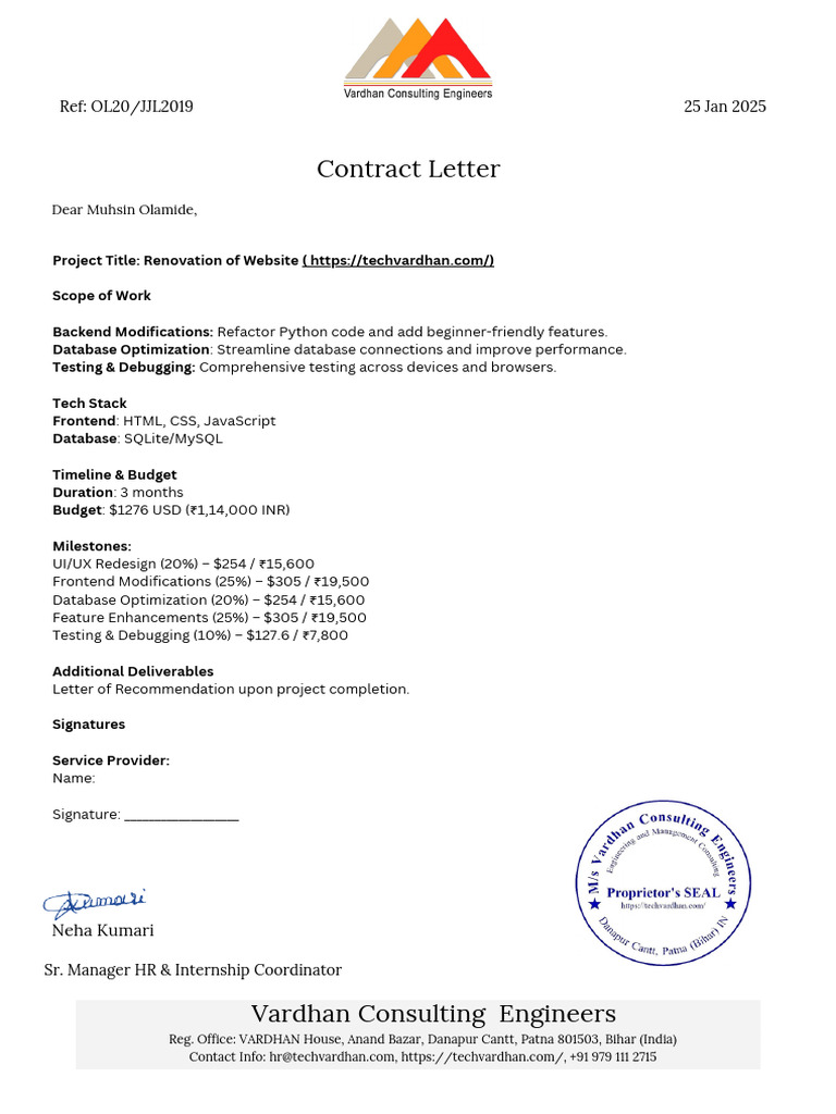 Contract Letter | PDF